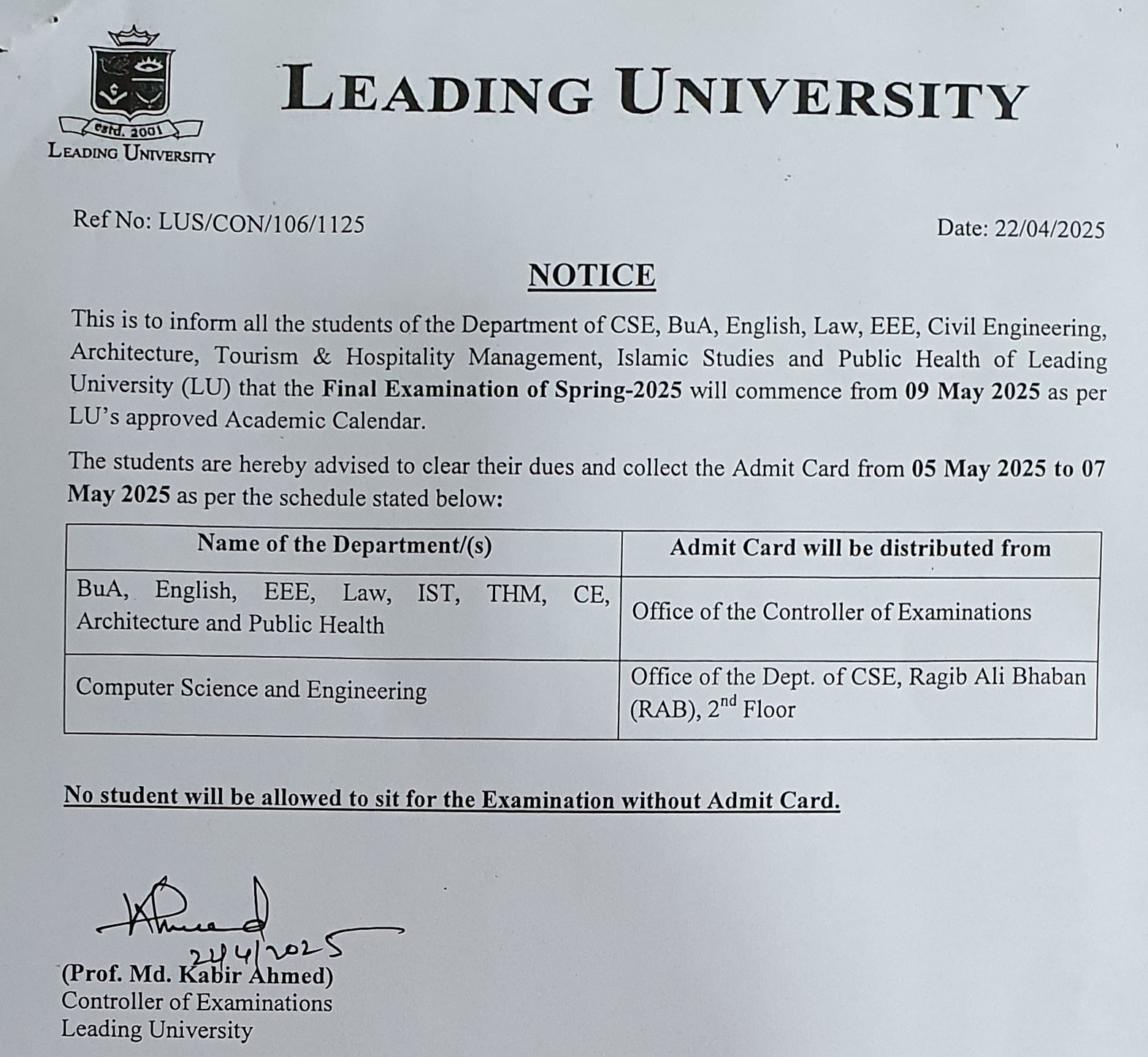 NOTICE – Leading University