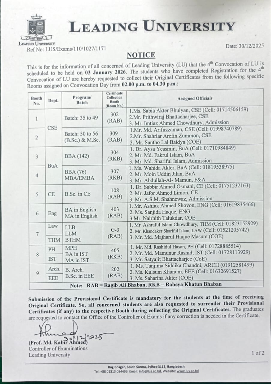 Notice Regarding Collection of Original Certificates on Convocation Day ...